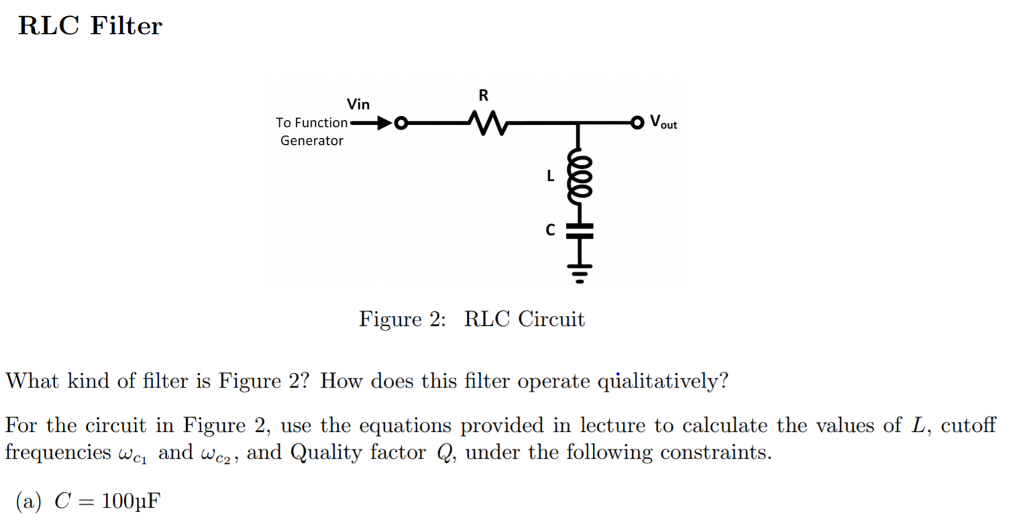Solved RLC Filter Vin To Function-o Generator Figure 2: RLC | Chegg.com