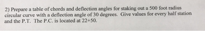 Solved 2) Prepare a table of chords and deflection angles | Chegg.com