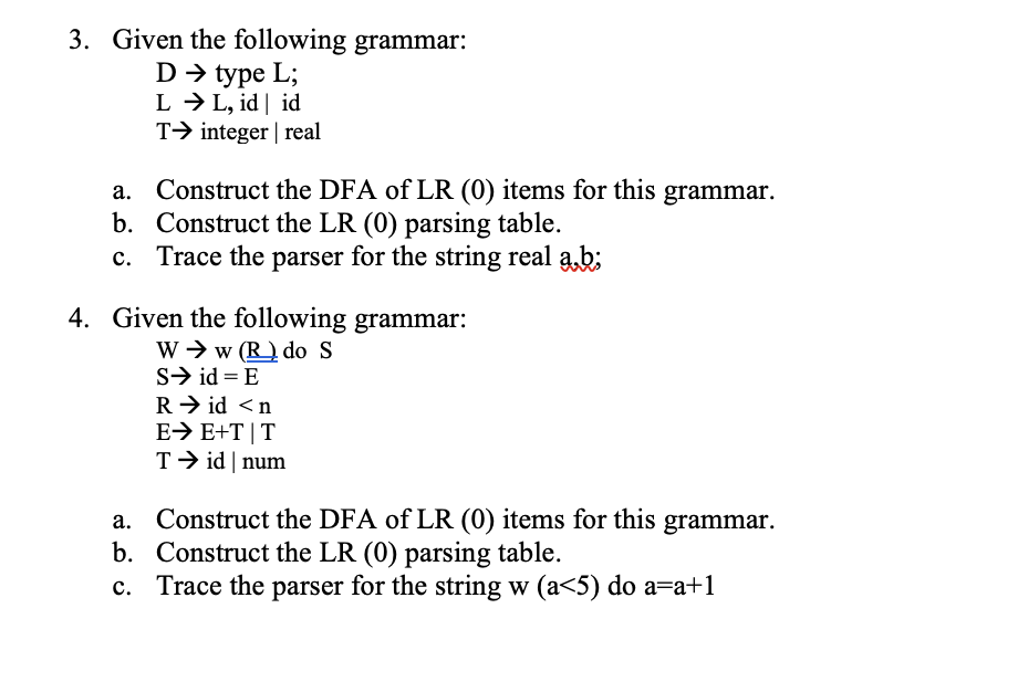 Solved Given the following grammar:D→ ﻿type L;L→L, ﻿id | | Chegg.com