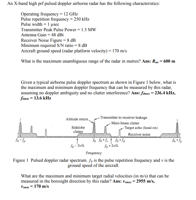 Solved An X-band high prf pulsed doppler airborne radar has | Chegg.com