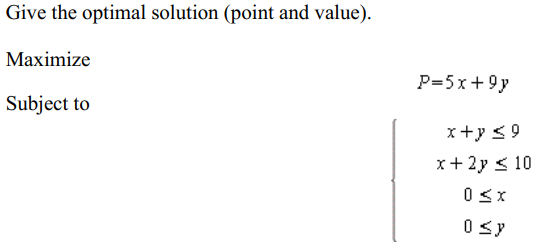 Give the optimal solution (point and value). Maximize | Chegg.com