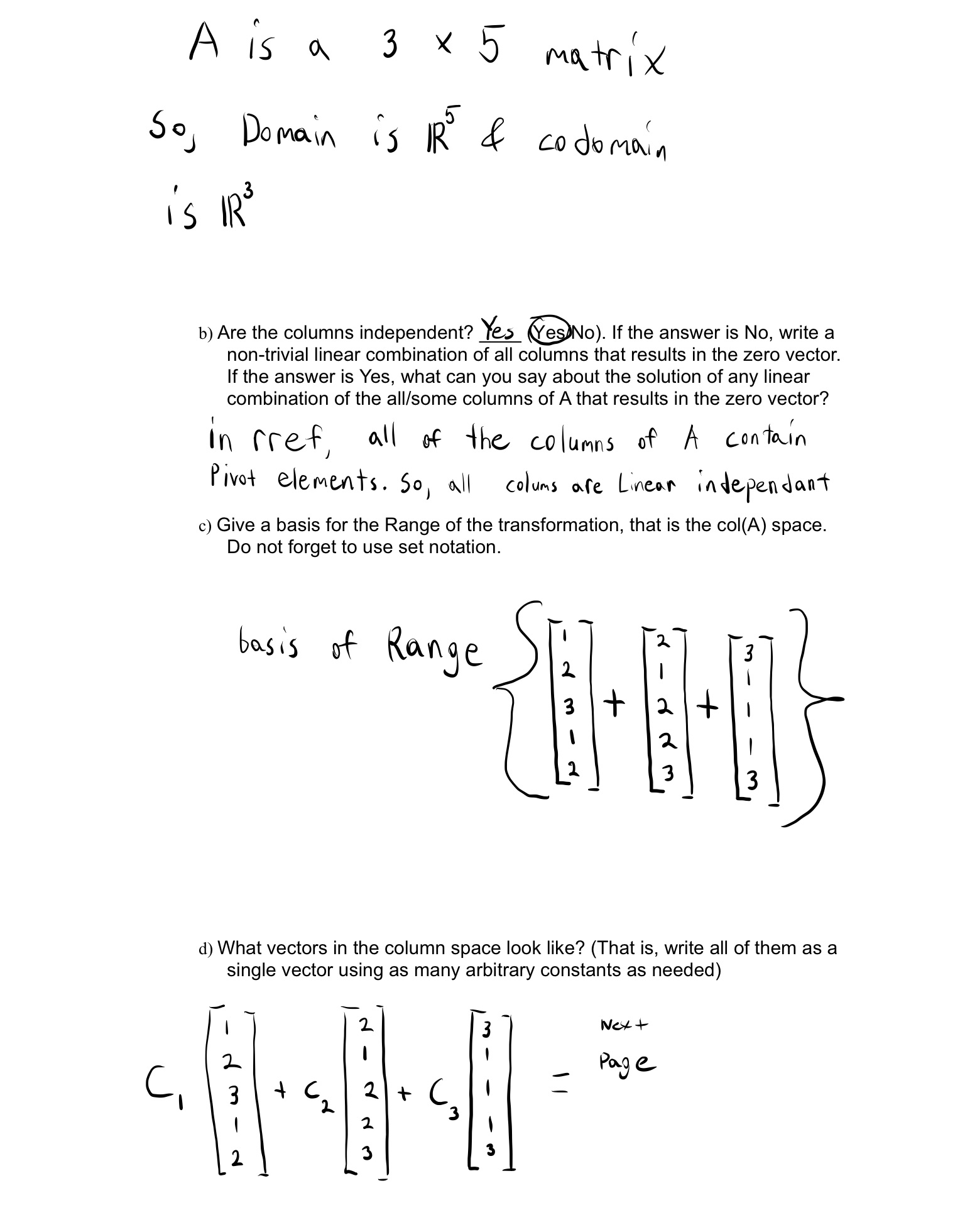 Solved A is a 3×5 matrix So, Domain is R5 \& codomain is R3 | Chegg.com