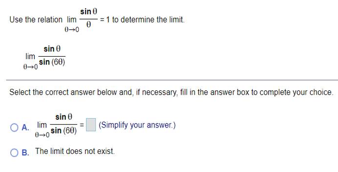 Solved sin e Use the relation lim -= 1 to determine the | Chegg.com