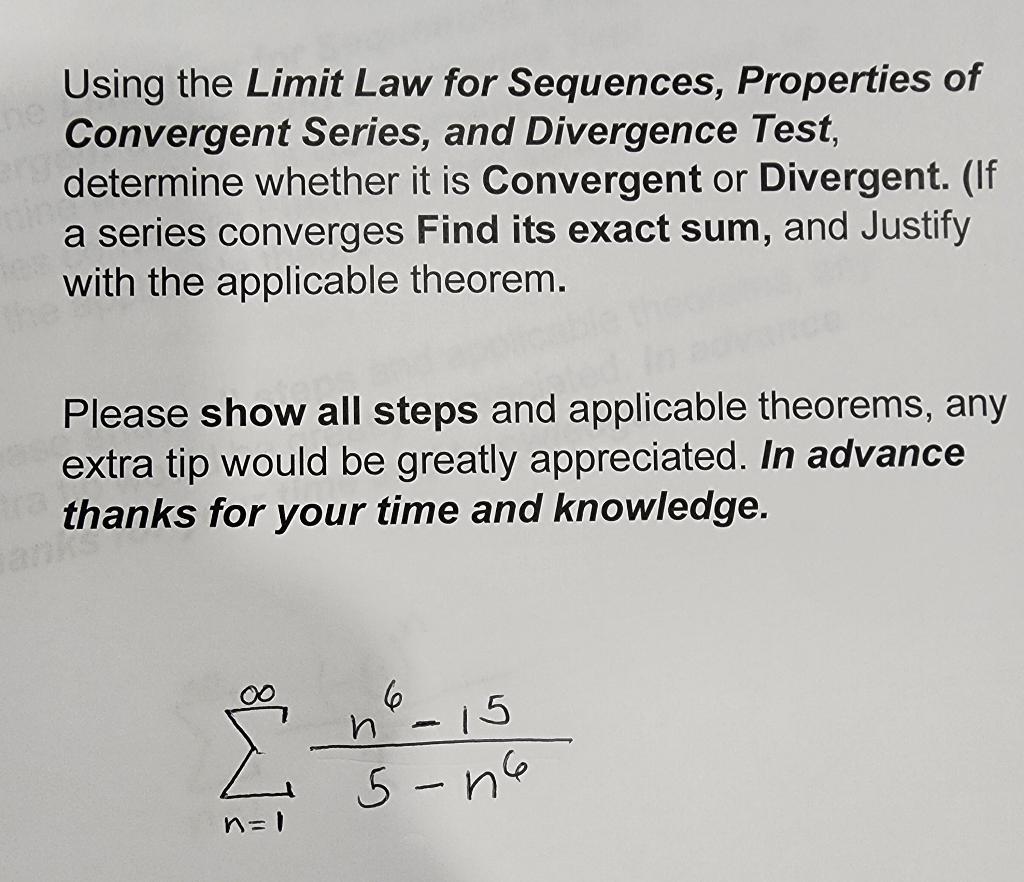 Solved Using the Limit Law for Sequences, Properties of | Chegg.com