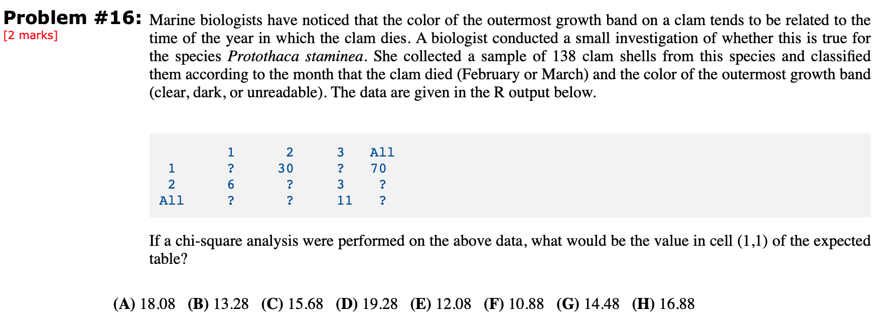 Solved Problem #16: Marine biologists have noticed that the | Chegg.com