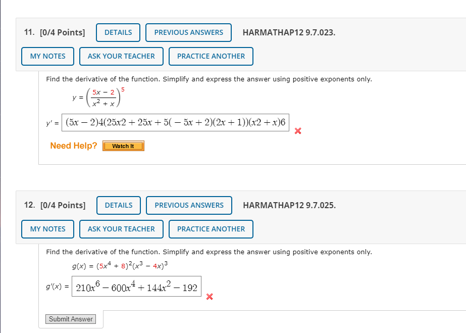 Solved 11. [074 Points] DETAILS PREVIOUS ANSWERS HARMATHAP12 | Chegg.com