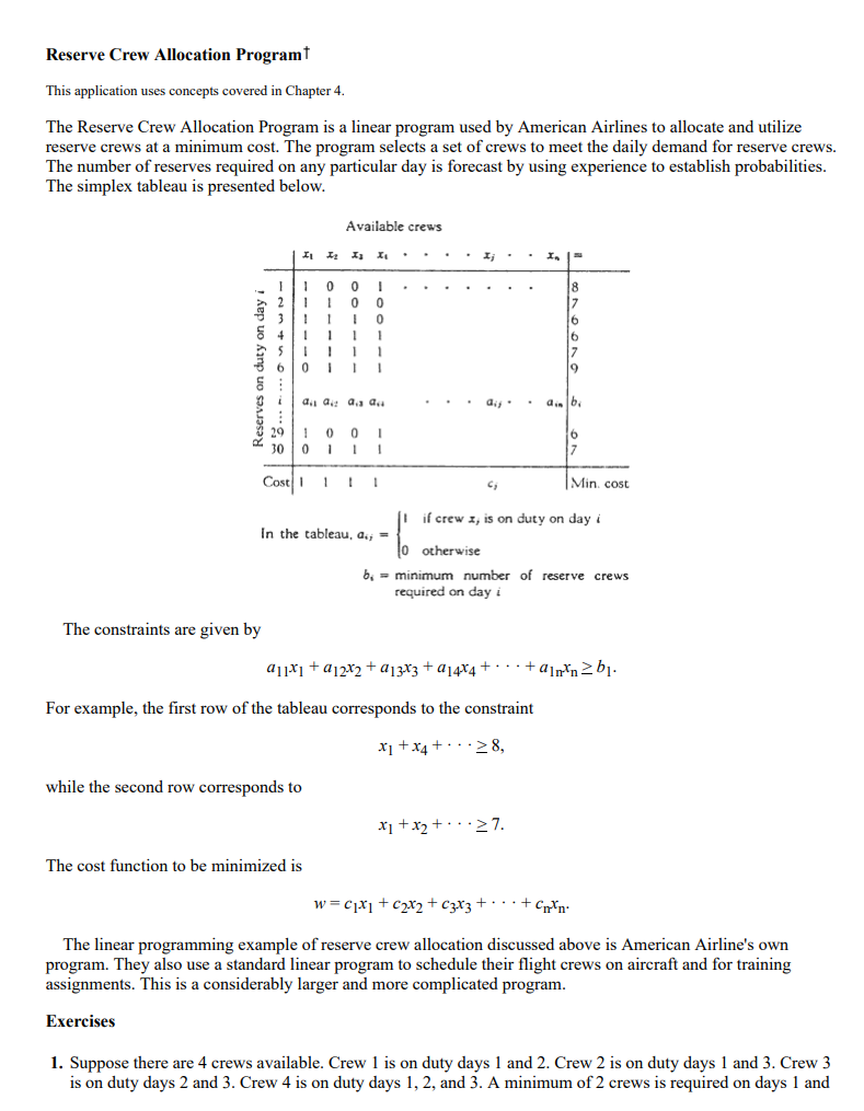 Solved Reserve Crew Allocation Programt This application | Chegg.com