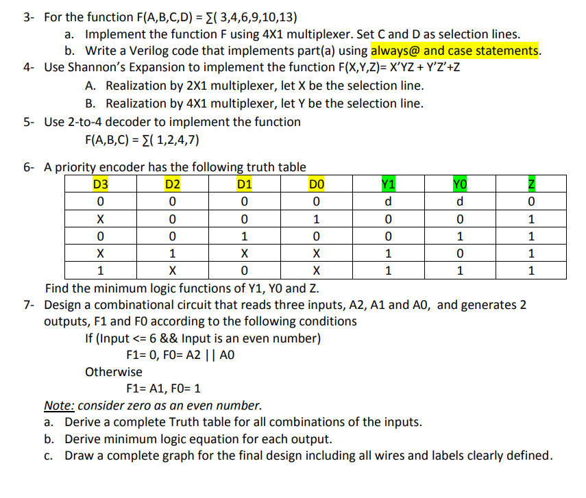 Solved 3- For the function F(A,B,C,D) = ( 3,4,6,9,10,13) a. | Chegg.com