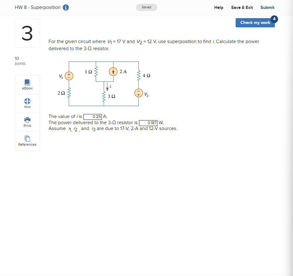 Solved For the given circuit where V1=17 V and V2=12 V, use | Chegg.com
