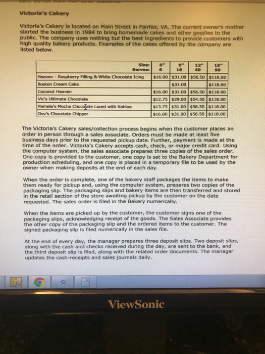 Solved Victoria's Cakery Victoria's Cakery is located on | Chegg.com
