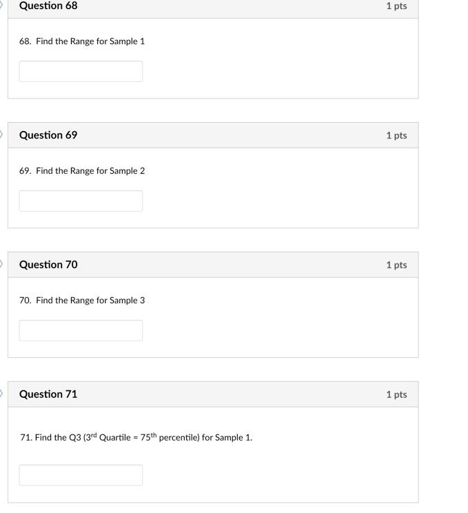 Solved Question 68 1 pts 68. Find the Range for Sample 1 | Chegg.com