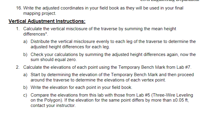 LAB \#8: COMPASS RULE ADJUSTMENT OF A CLOSED TRAVERSE | Chegg.com