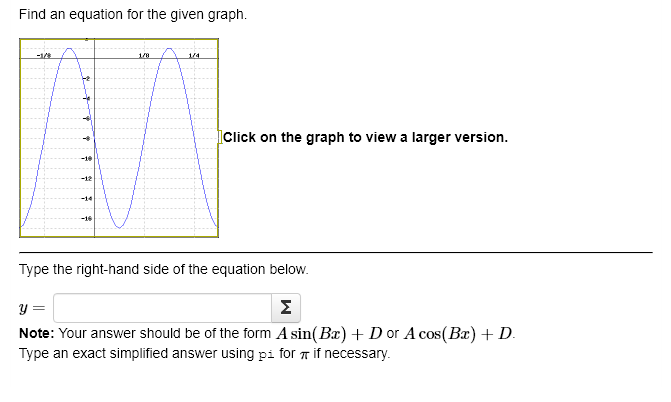 Solved Find an equation for the given graph. :lick on the | Chegg.com
