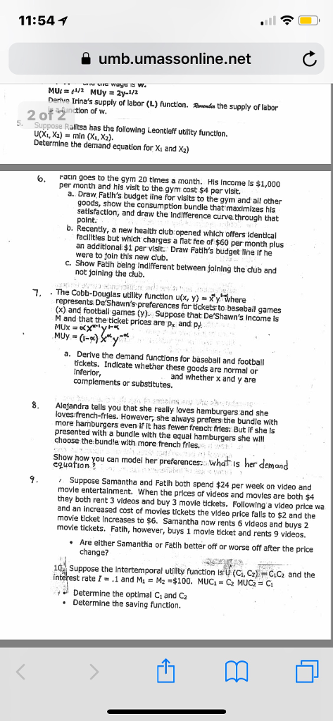 Solved 11:54 1 a umb.umassonline.net Derve Irina's supply of | Chegg.com