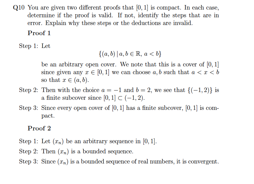 Solved Q10 You are given two different proofs that [0,1] is | Chegg.com