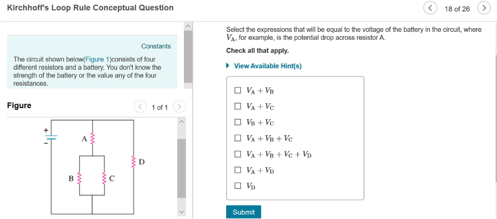 Solved Kirchhoff's Loop Rule Conceptual Question 18 of 26 | Chegg.com