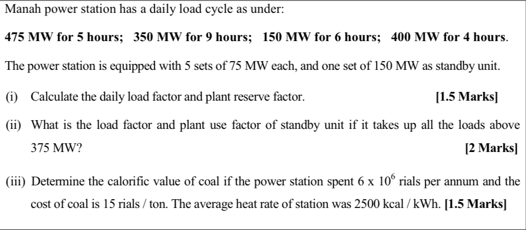 Solved Manah power station has a daily load cycle as under: | Chegg.com