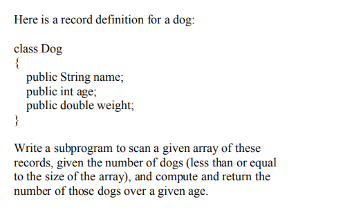 Solved Here is a record definition for a dog: class Dog { | Chegg.com