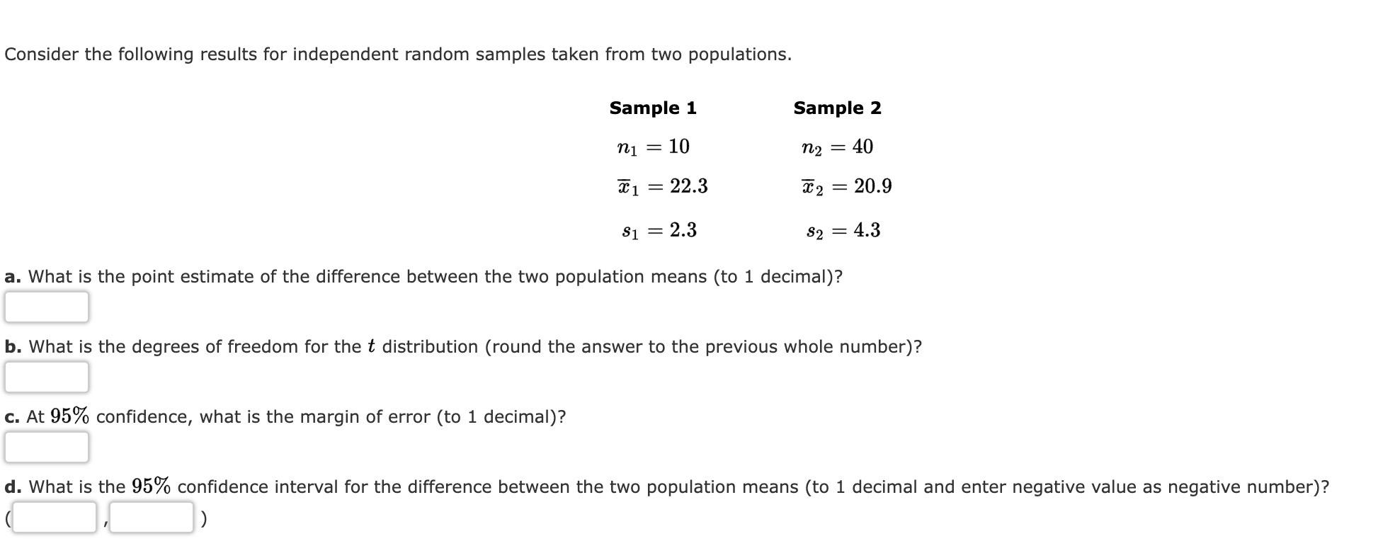 Solved Consider the following results for independent random | Chegg.com