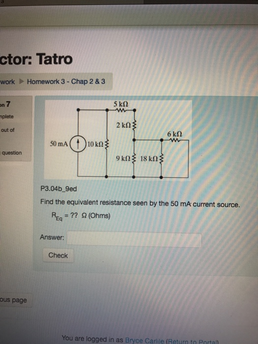 Solved Find the equivalent resistance seen by the 50 mA | Chegg.com