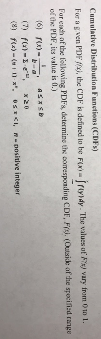 Solved Cumulative Distribution Functions (CDFs) For a given | Chegg.com