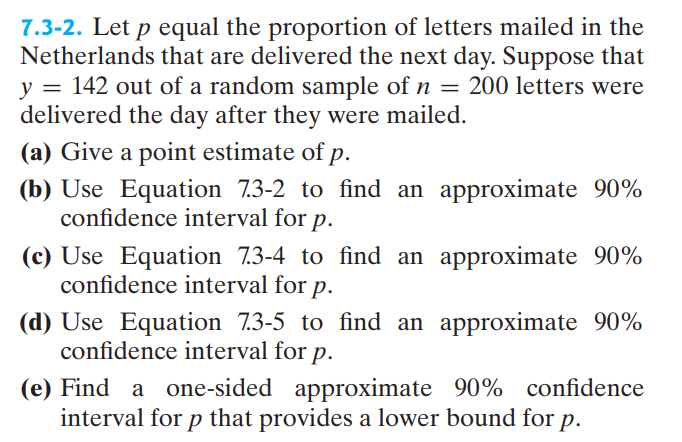 Solved 7.3-2. Let p equal the proportion of letters mailed | Chegg.com