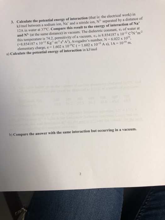 Solved Calculate the potential energy of interaction (that | Chegg.com
