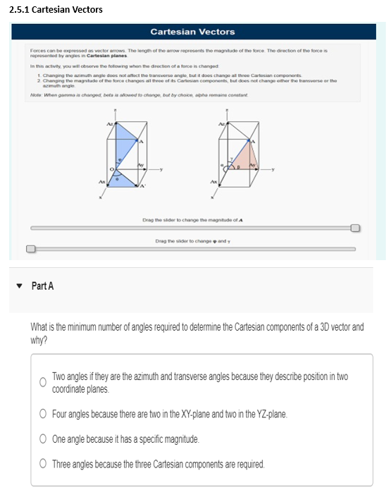 Solved 2.5.1 ﻿Cartesian Vectorsnecresenhed by angles in | Chegg.com