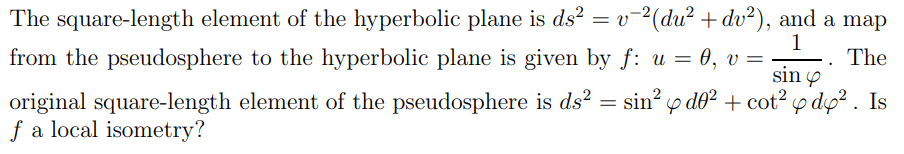The square-length element of the hyperbolic plane is | Chegg.com