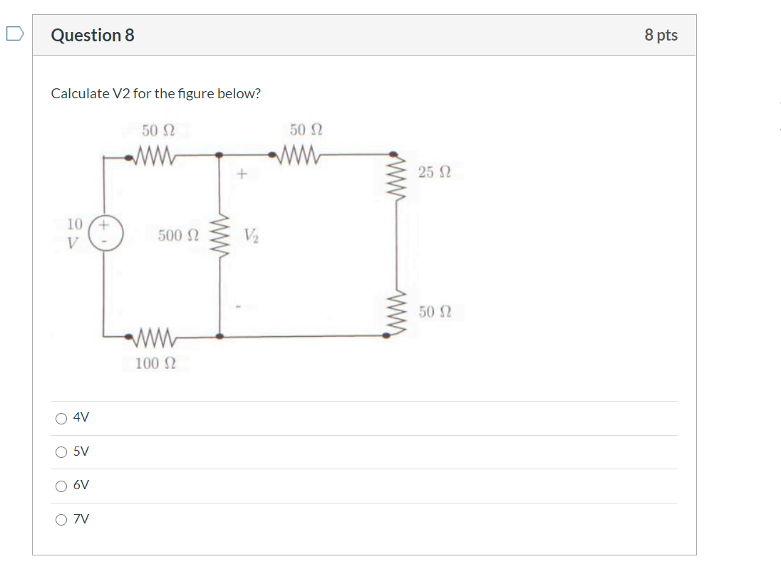 Solved Question 8 8 pts Calculate V2 for the figure below? | Chegg.com