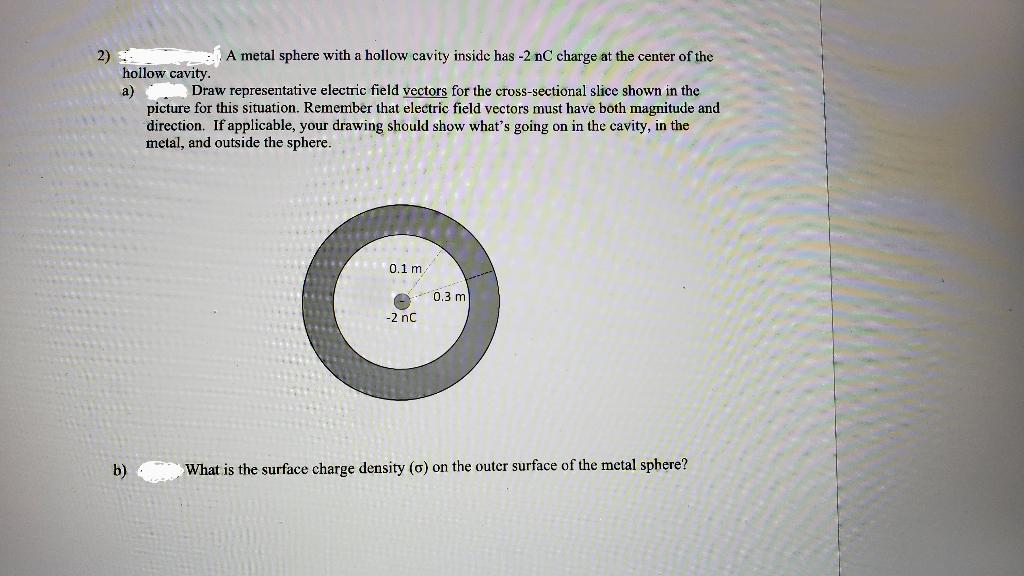 Solved 2) . A metal sphere with a hollow cavity inside has | Chegg.com