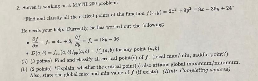 2. Steven is working on a MATH 209 problem: "Find and | Chegg.com