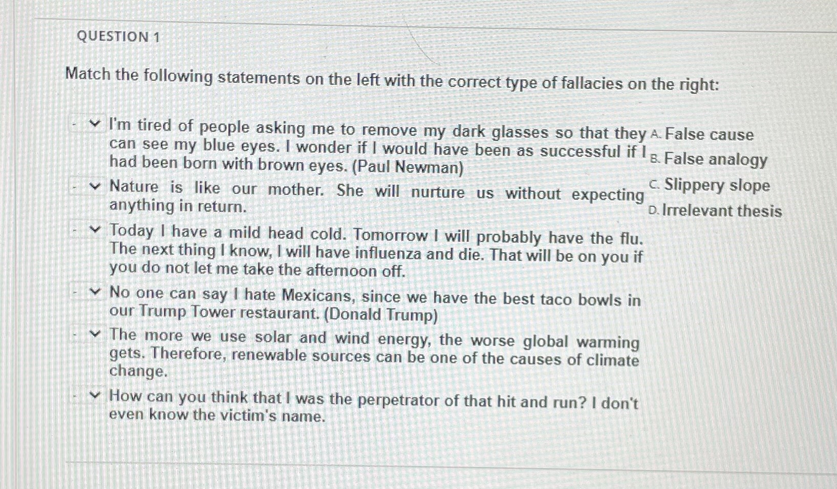 Solved Match the following statements on the left with the | Chegg.com