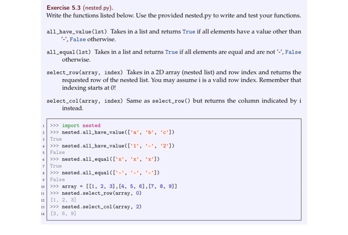 Solved Exercise 5.3 (nested.py) Write the functions listed | Chegg.com