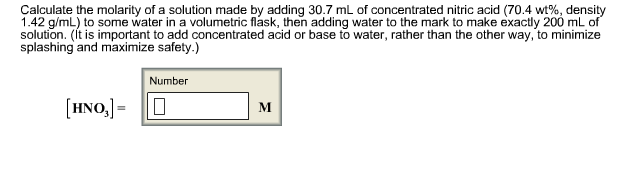 Solved Calculate the molarity of a solution made by adding | Chegg.com