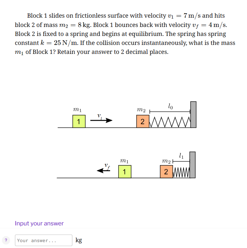 Solved Block 1 slides on frictionless surface with velocity | Chegg.com