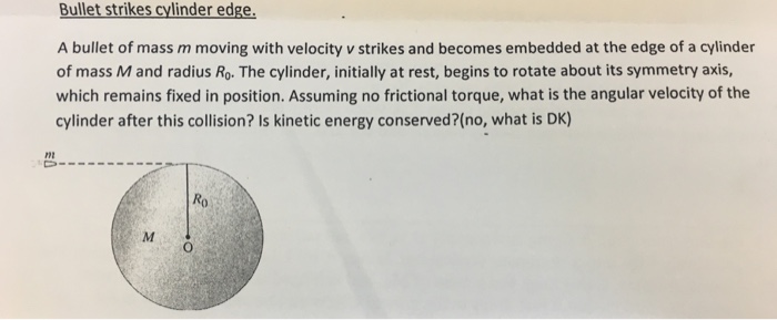 Solved Bullet strikes cylinder edge. A bullet of mass m | Chegg.com