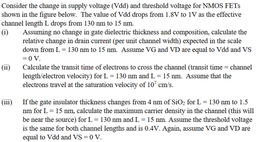 Solved Consider the change in supply voltage (Vdd) ﻿and | Chegg.com