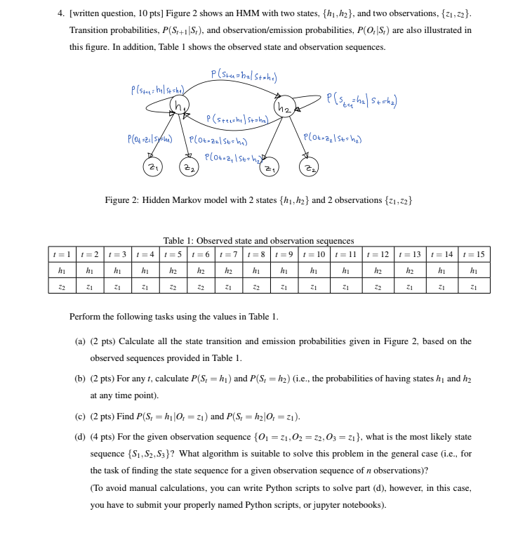 4. [written question, 10 pts] Figure 2 shows an HMM | Chegg.com