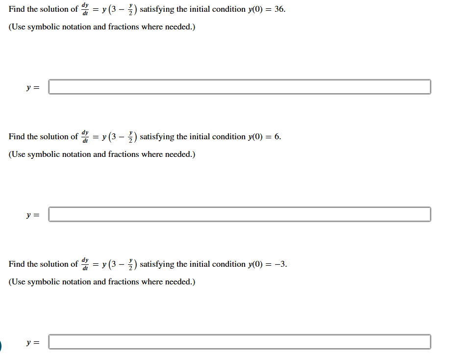 Solved Find the solution of dydt=y(3-y2) ﻿satisfying the | Chegg.com