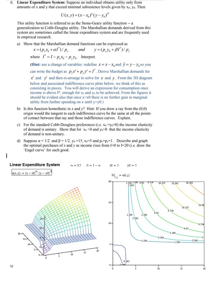 Solved 6. Linear Expenditure System: Suppose an individual | Chegg.com