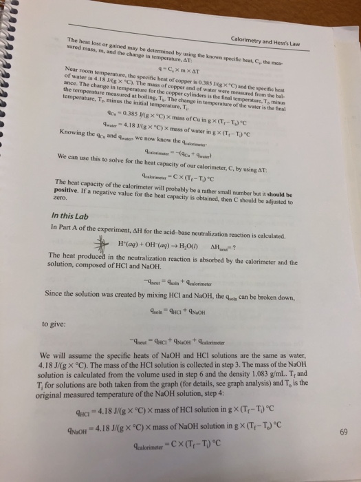 Laboratory 6 (CAL) Calorimetry and Hess's Law | Chegg.com