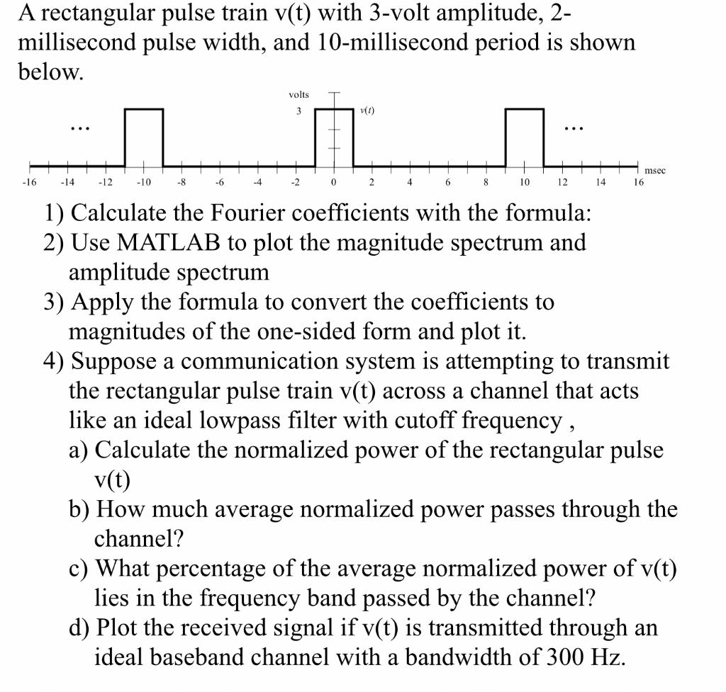 Solved A rectangular pulse train v(t) with 3 -volt | Chegg.com