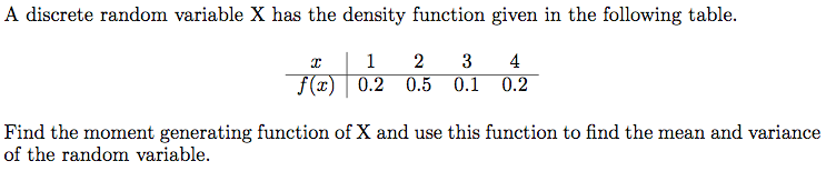 Solved A discrete random variable X has the density function | Chegg.com