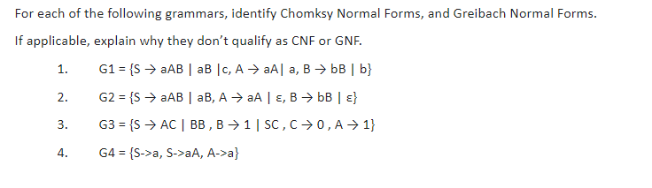 Solved For each of the following grammars, identify Chomksy | Chegg.com