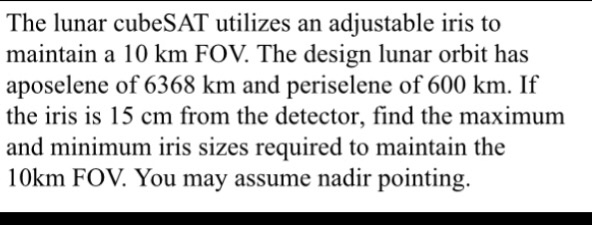 Solved The lunar cubeSAT utilizes an adjustable iris to | Chegg.com