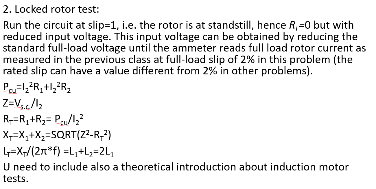 Solved No Load Test \& Locked Rotor Test of a Three Phase | Chegg.com