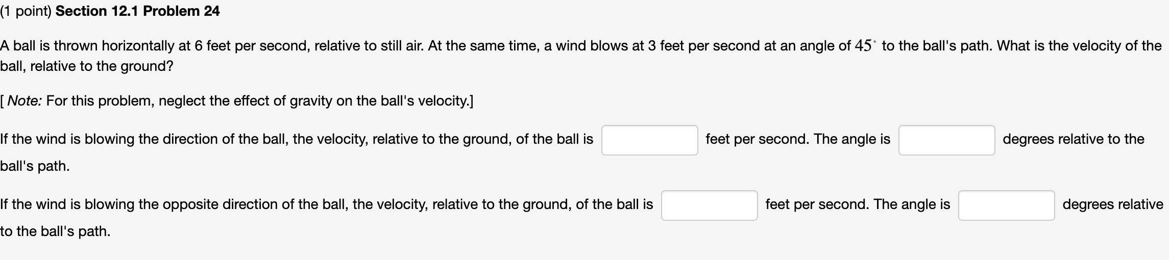 Solved (1 ﻿point) ﻿Section 12.1 ﻿Problem 24A ball is thrown | Chegg.com