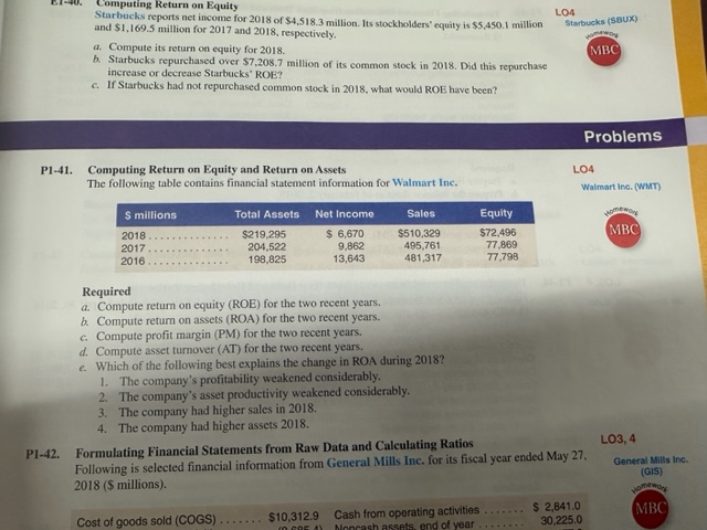 Solved Computing Return on Equity Starbucks reports net | Chegg.com