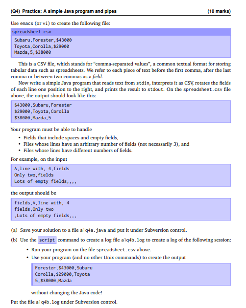 Solved (Q4) Practice: A simple Java program and pipes (10 | Chegg.com